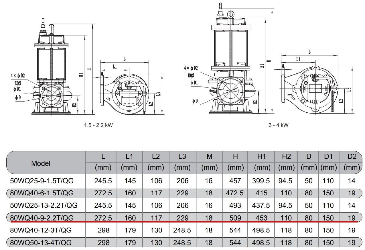 LEO PUMP 80WQ40-9-2.2T/QG ปั๊มจุ่มบ่อบำบัดน้ำเสีย (ใบพัด Cutter) 3 นิ้ว 3.0 แรงม้า 380 โวลต์ ...