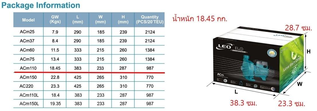 LEO AC110 ปั๊มหอยโข่ง 1.1/4 x 1 นิ้ว 1.5 แรงม้า 380 โวลต์ (รับประกัน 2 ...
