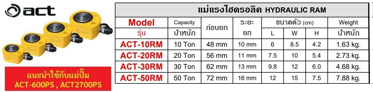 ACT-10RM กระบอกแม่แรงไฮดรอลิค 10 ตัน แกนเดี่ยว (ความสูงก่อนยก 48 มม. ...