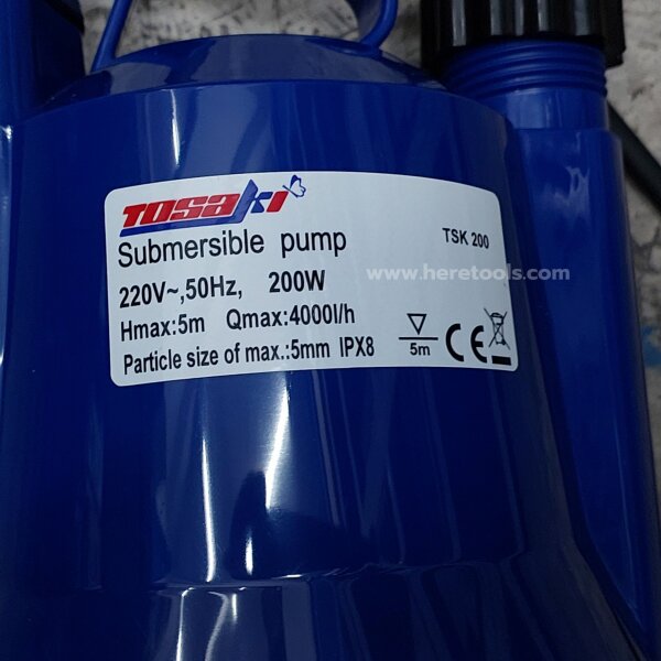 TOSAKI TSK-200 ปั๊มแช่ไดโว่ (เสื้อพลาสติก) 1 นิ้ว (200W.| 220V.| 4000 l ...
