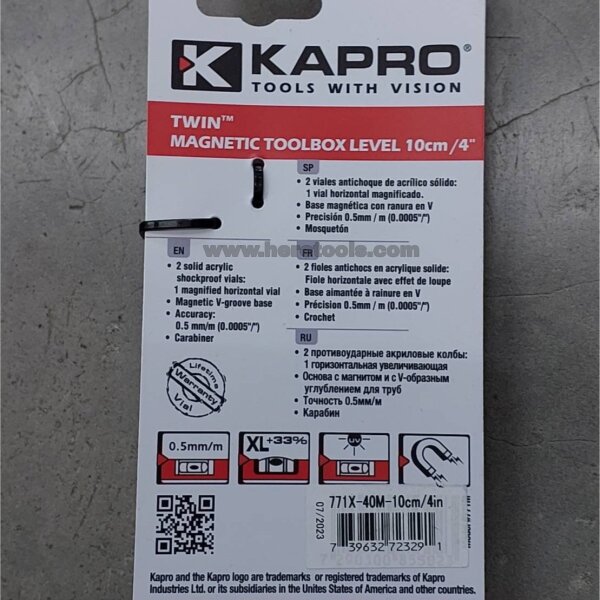 KAPRO 771 Twin 10cm ระดับน้ำ 4 นิ้ว (Pocket level) มีแม่เหล็ก ร่อง V ...