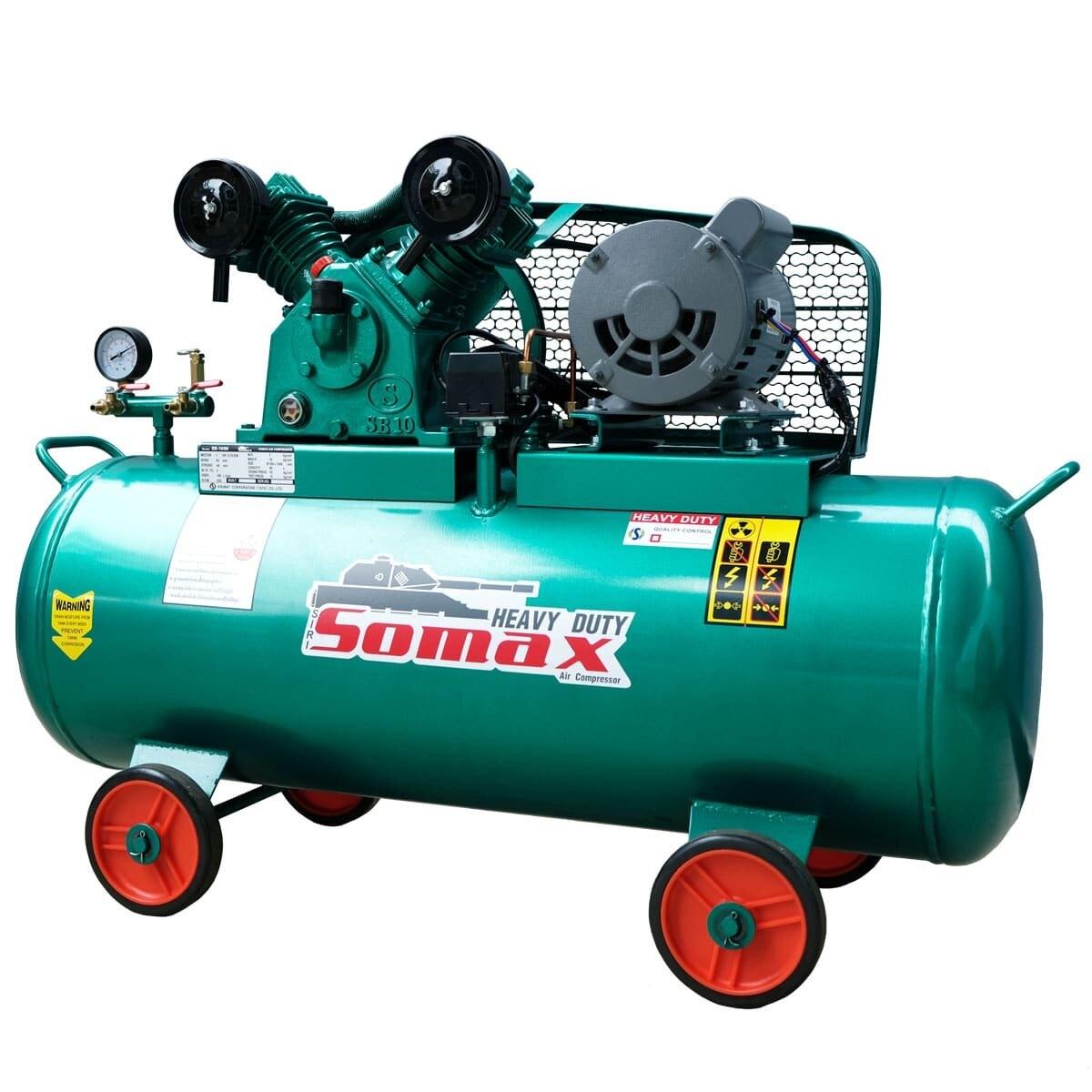 (SET) SOMAX SB-10/90-HI220 ปั๊มลม 1.0 แรงม้า (2 สูบ) ถังจุ 90 ลิตร + มอเตอร์ HITACHI 220V ...
