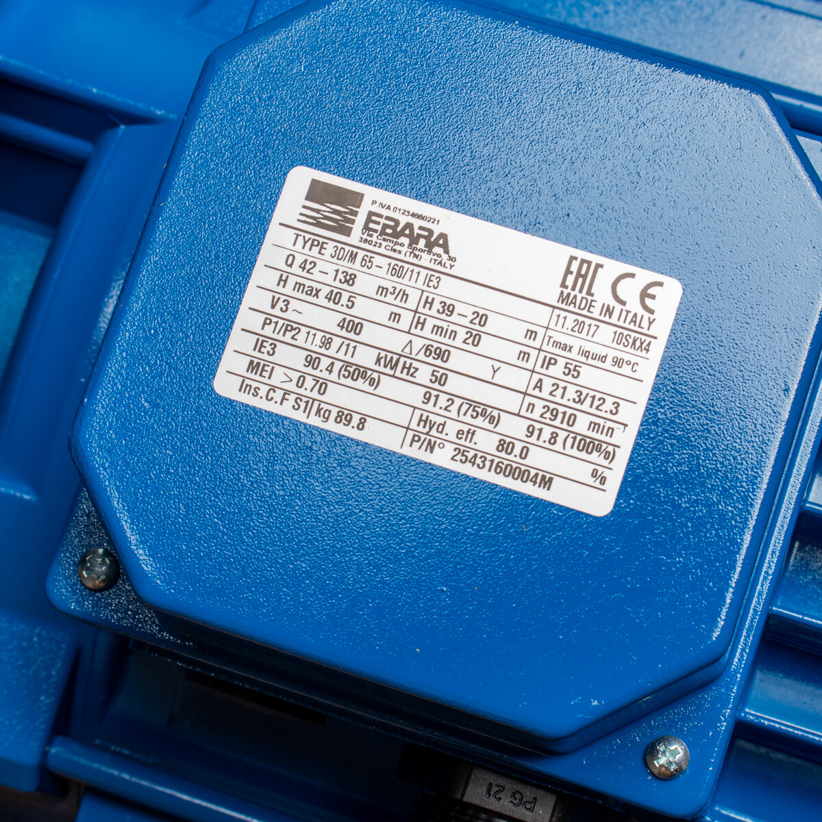 EBARA 3D 65-160/11 ปั๊มหอยโข่ง (หน้าแปลน) 3 x 2.1/2 นิ้ว 15.0 แรงม้า 380 โวลต์ (ไม่รวมหน้าแปลน ...