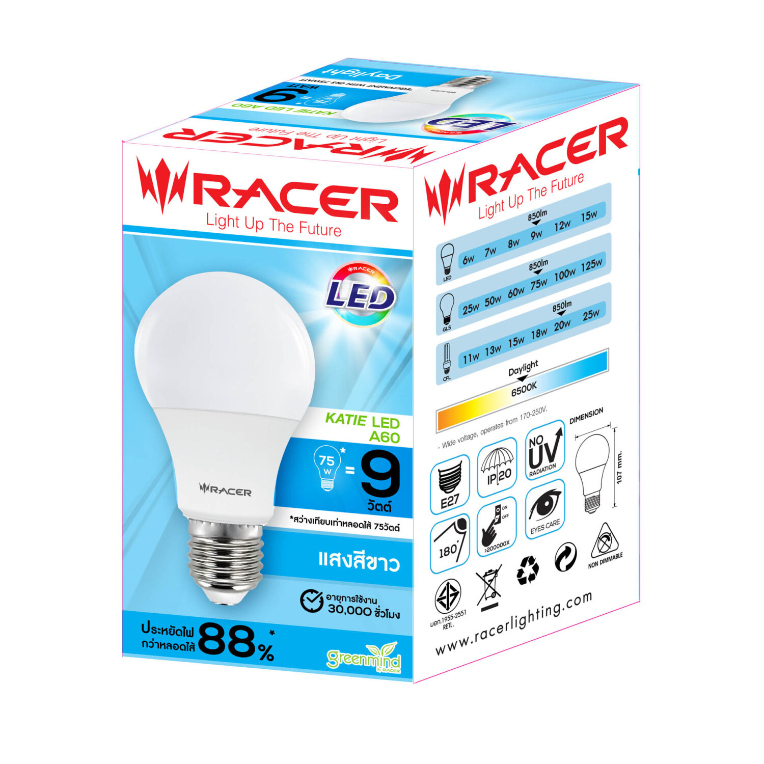 13201LEDDB00120 RACER หลอดไฟ LED 9 วัตต์ แสงขาว (Daylight | ขั้ว E27 ...