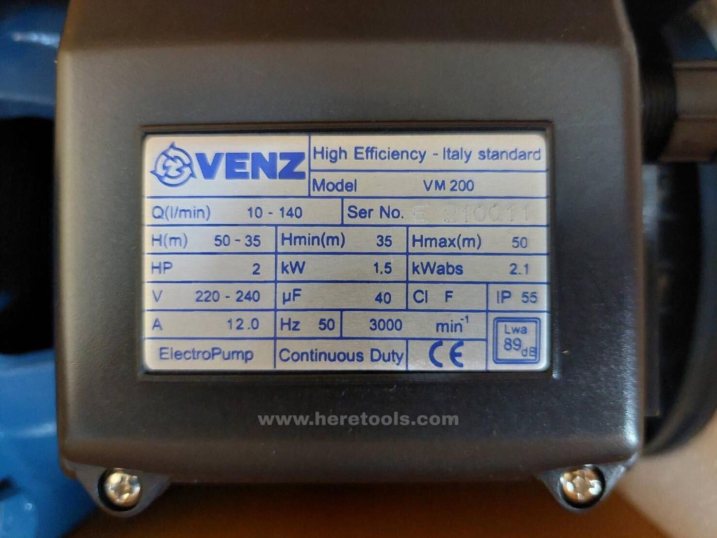 VENZ VM200 2.0 HP 220V ปั๊มหอยโข่ง 1 x 1 นิ้ว 2.0 แรงม้า (220 โวลต์ ...