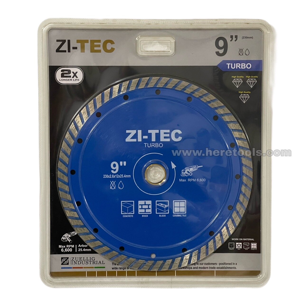 ZI-TEC TURBO-DIAMOND-9 ใบตัดเพชร 9 นิ้ว (ขอบ TURBO | ใบสีฟ้า) - HereTools