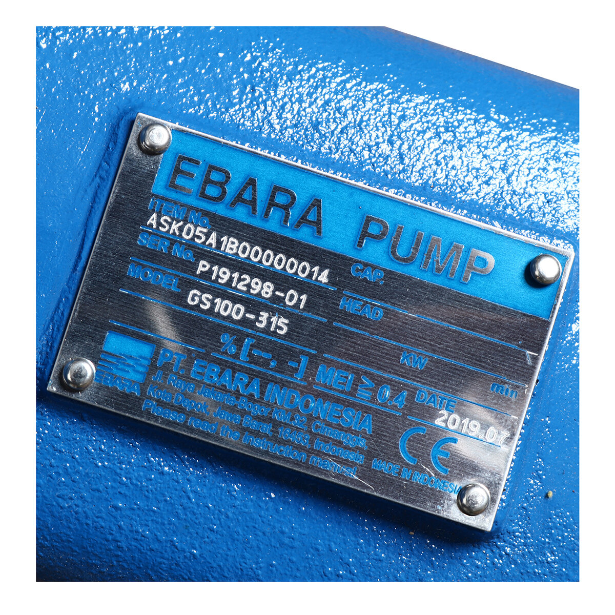 EBARA GS 100-315 ปั้มเพลาลอย 125 x 100 มม. (พิกัดมอเตอร์สูงสุด 4 POLE 40.0 HP.| ไม่รวมมอเตอร์ ...