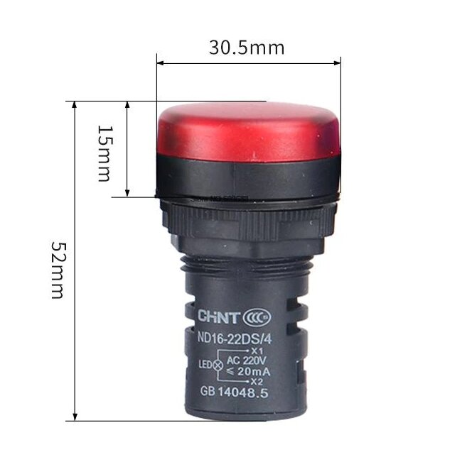 CHINT ND16-22CS/4 230V RED ไพลอตแลมป์ สีแดง #593420 - HereTools