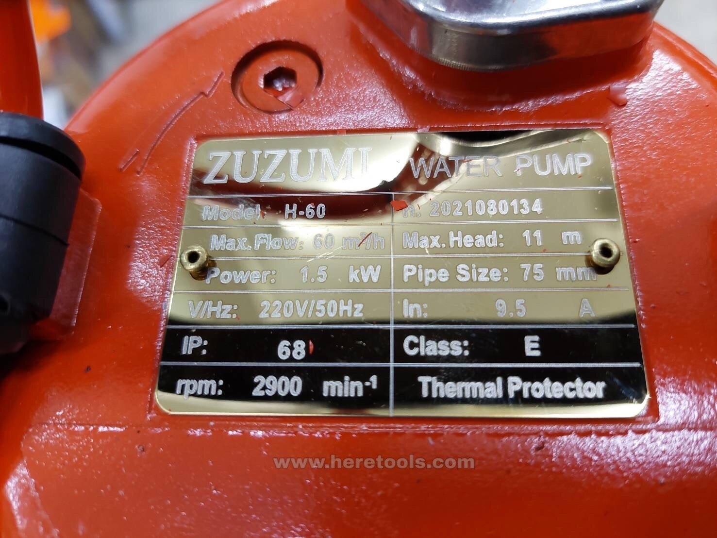 ZUZUMI H-60 ปั๊มแช่ดูดโคลน 3 นิ้ว (1500 W.| 220V.| รับประกัน 6 เดือน ...