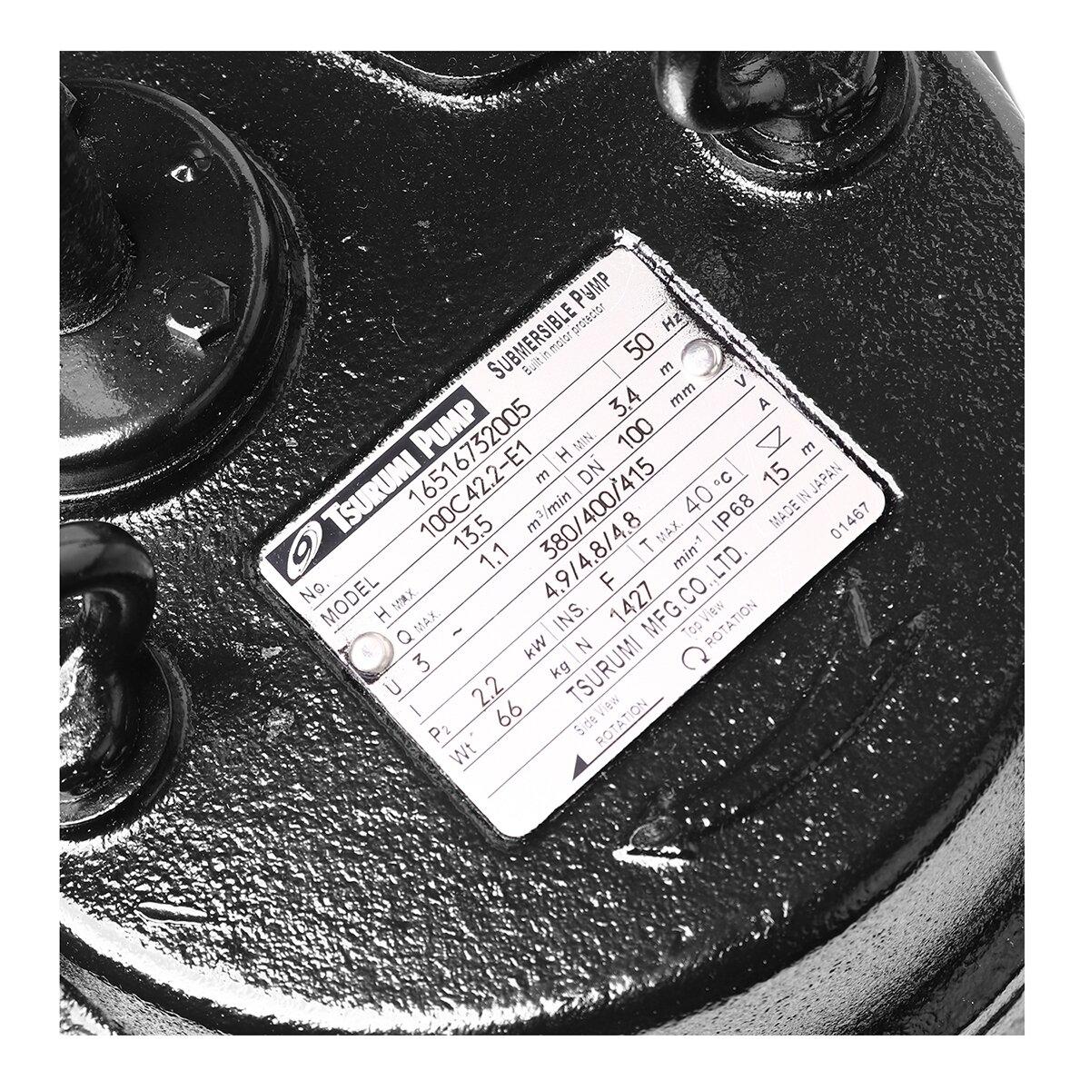 (SET) TSURUMI TOS100C43.7 ปั๊มแช่สูบน้ำเสีย (มีใบมีดบดขยะ) 4 นิ้ว 5 แรงม้า 380V.+ ราง TOS ...