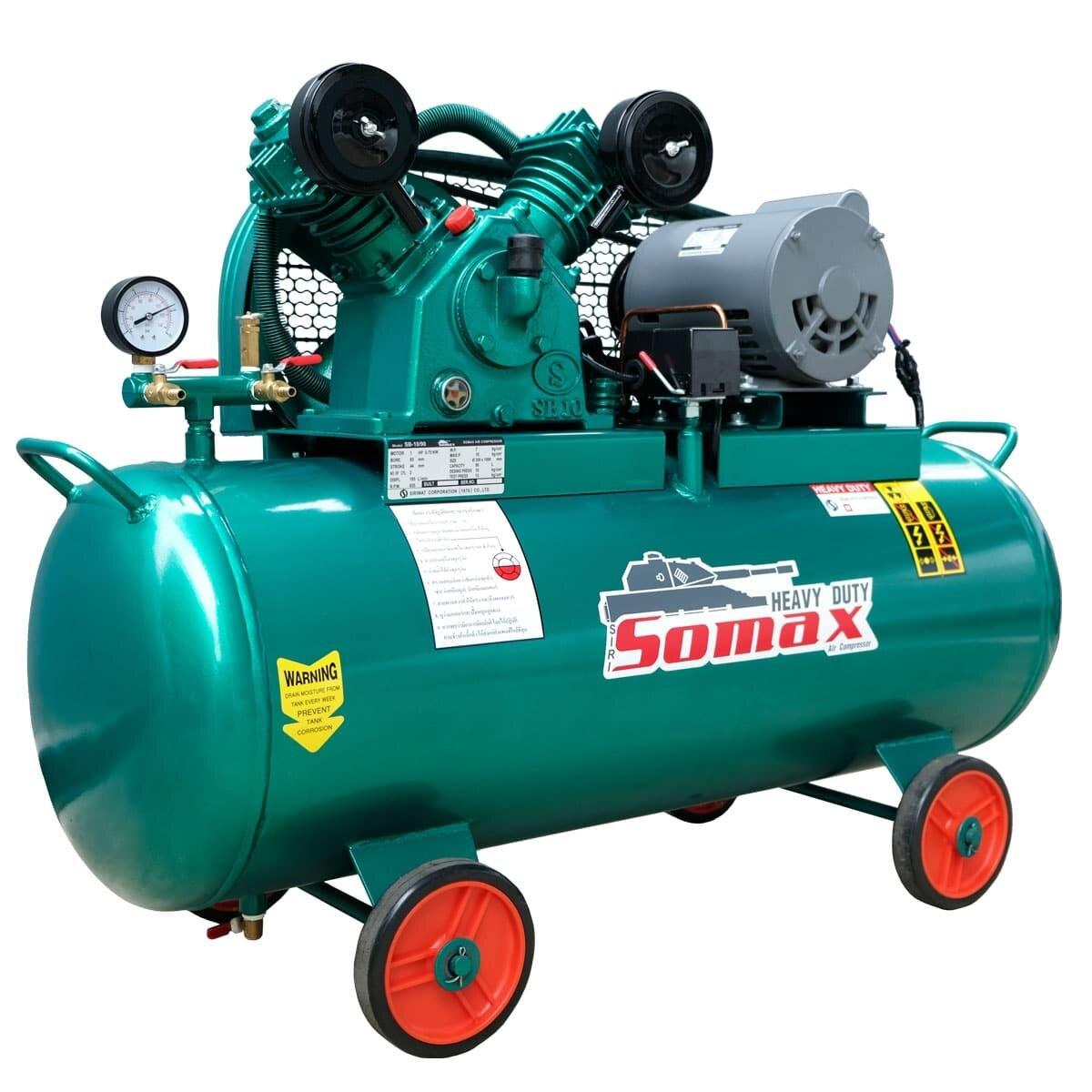 (SET) SOMAX SB-10/90-HI220 ปั๊มลม 1.0 แรงม้า (2 สูบ) ถังจุ 90 ลิตร + มอเตอร์ HITACHI 220V ...