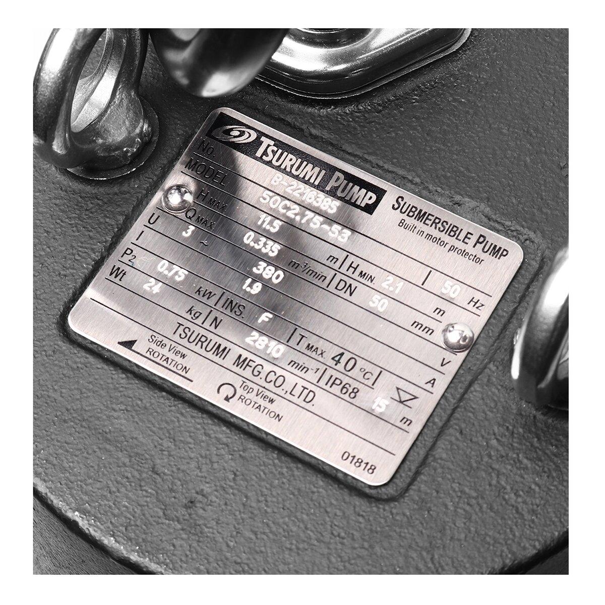 (SET) TSURUMI 80C21.5 + ข้องอ ปั๊มแช่สูบน้ำเสีย (มีใบมีดบดขยะ) 3 นิ้ว 2 แรงม้า 380V. - HereTools