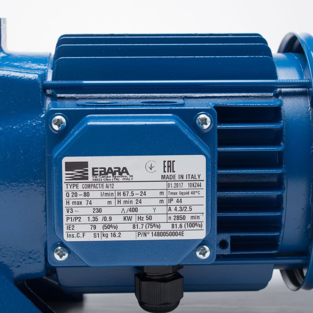 EBARA COMPACT A/12 ปั๊มสแตนเลสหลายใบพัด 1 x 1 นิ้ว 1.2 แรงม้า 380 โวลต์ ...