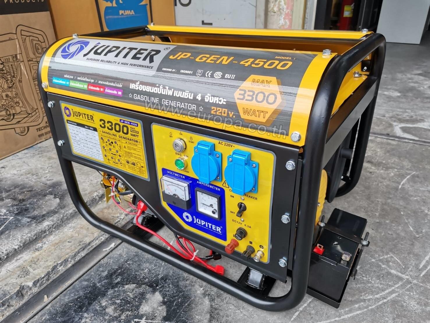 JUPITER JP-GEN-4500 เครื่องปั่นไฟเบนซิน (สตาร์ทไฟฟ้า) 3.3 KW. (3.0/3.3 ...