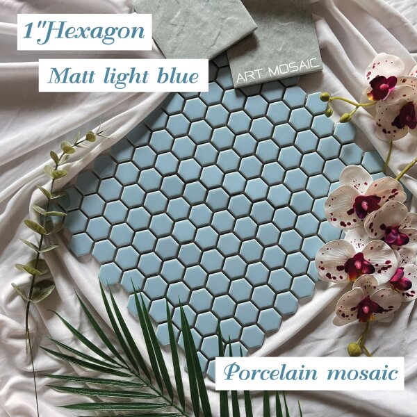 C1710 Porcelain Mosaic Tile รุ่น Mini Hexagon สี Matt Light Blue (Price ...