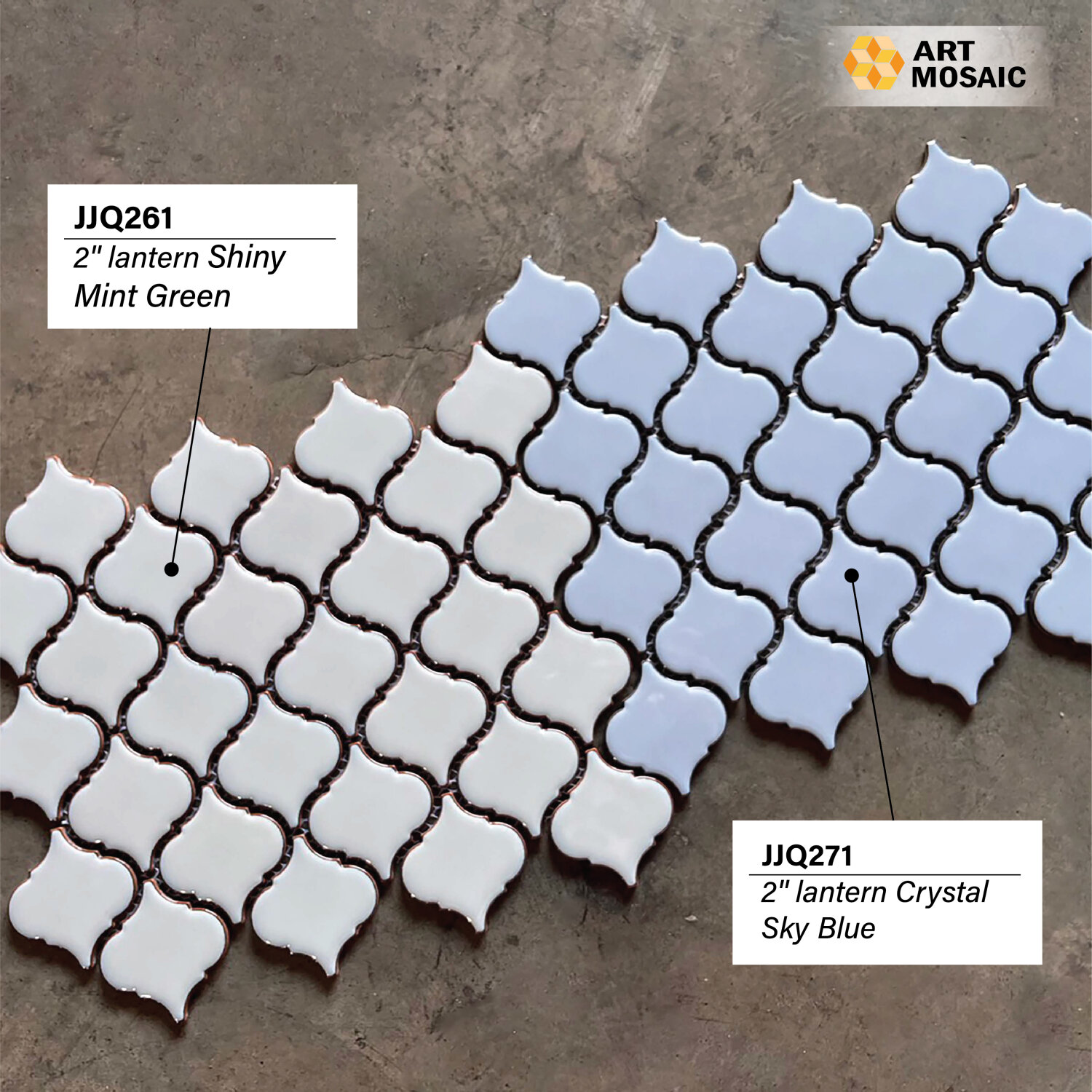 JJQ261 Porcelain Mosaic Tile รุ่น Lantern สี Glossy Mint Green เคลือบ ...