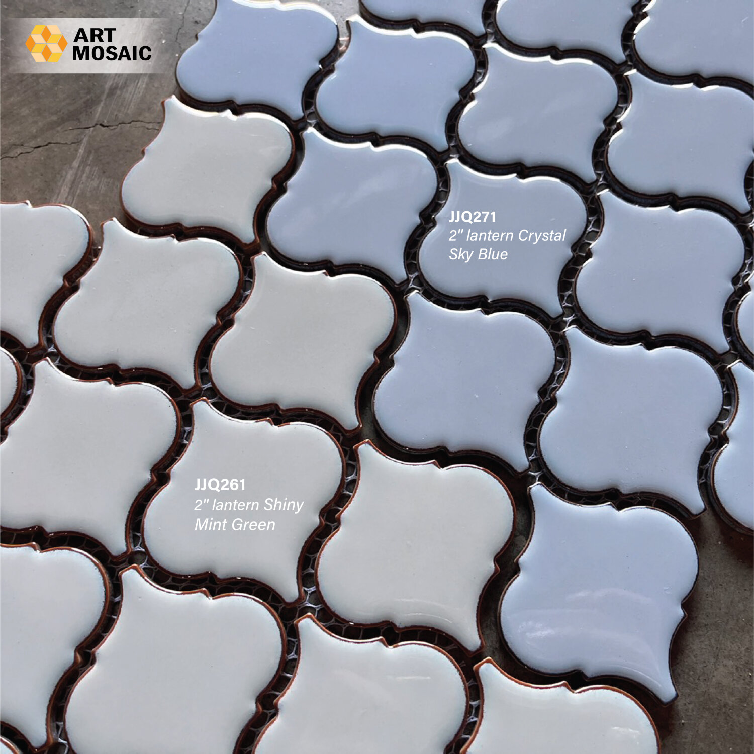 JJQ261 Porcelain Mosaic Tile รุ่น Lantern สี Glossy Mint Green เคลือบ ...