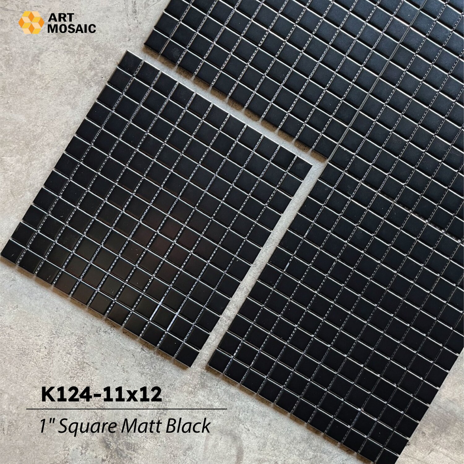 K124-11x12 Porcelain Mosaic Tile รุ่น 1"Square สี Matt Black เคลือบด้าน (Price per 1 sheet ...