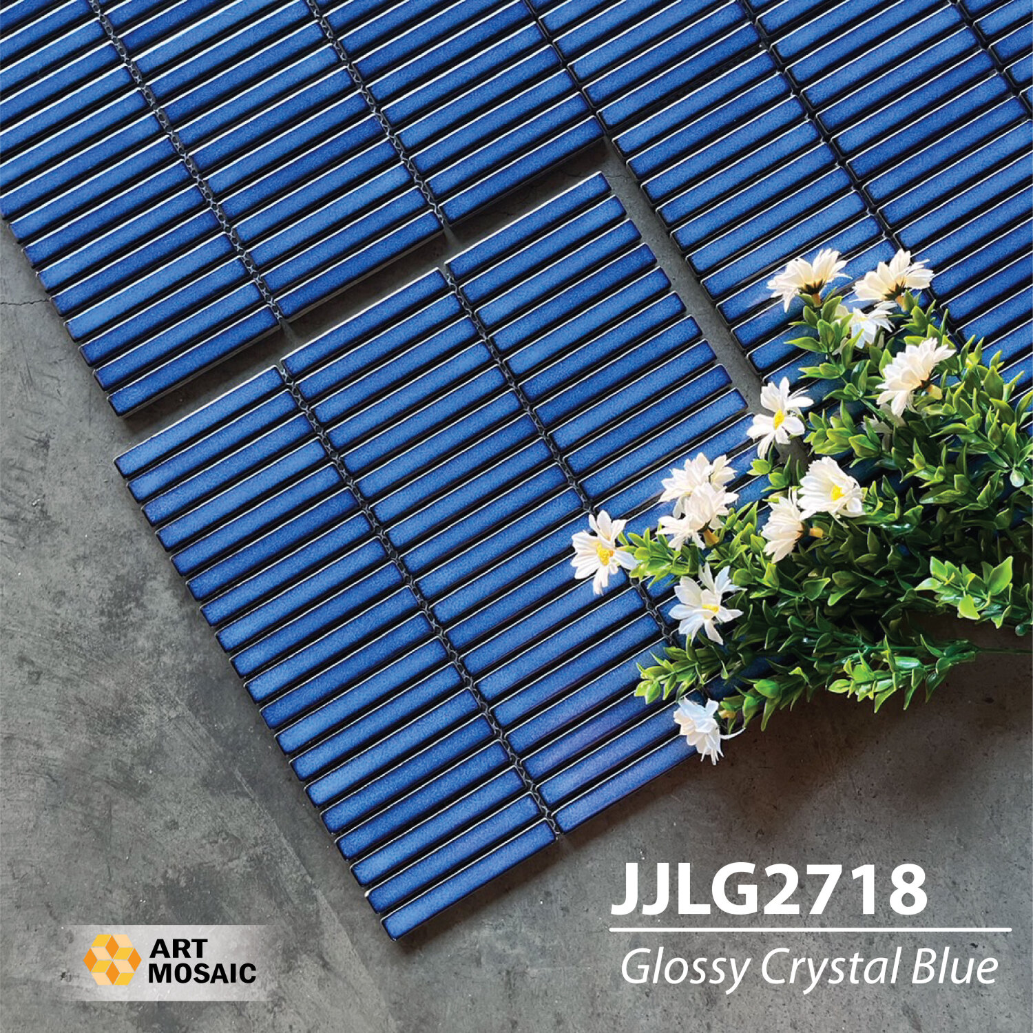 JJLG2718 Porcelain Mosaic Tile รุ่น Kitkat Mini's - Glossy Crystal Blue ...