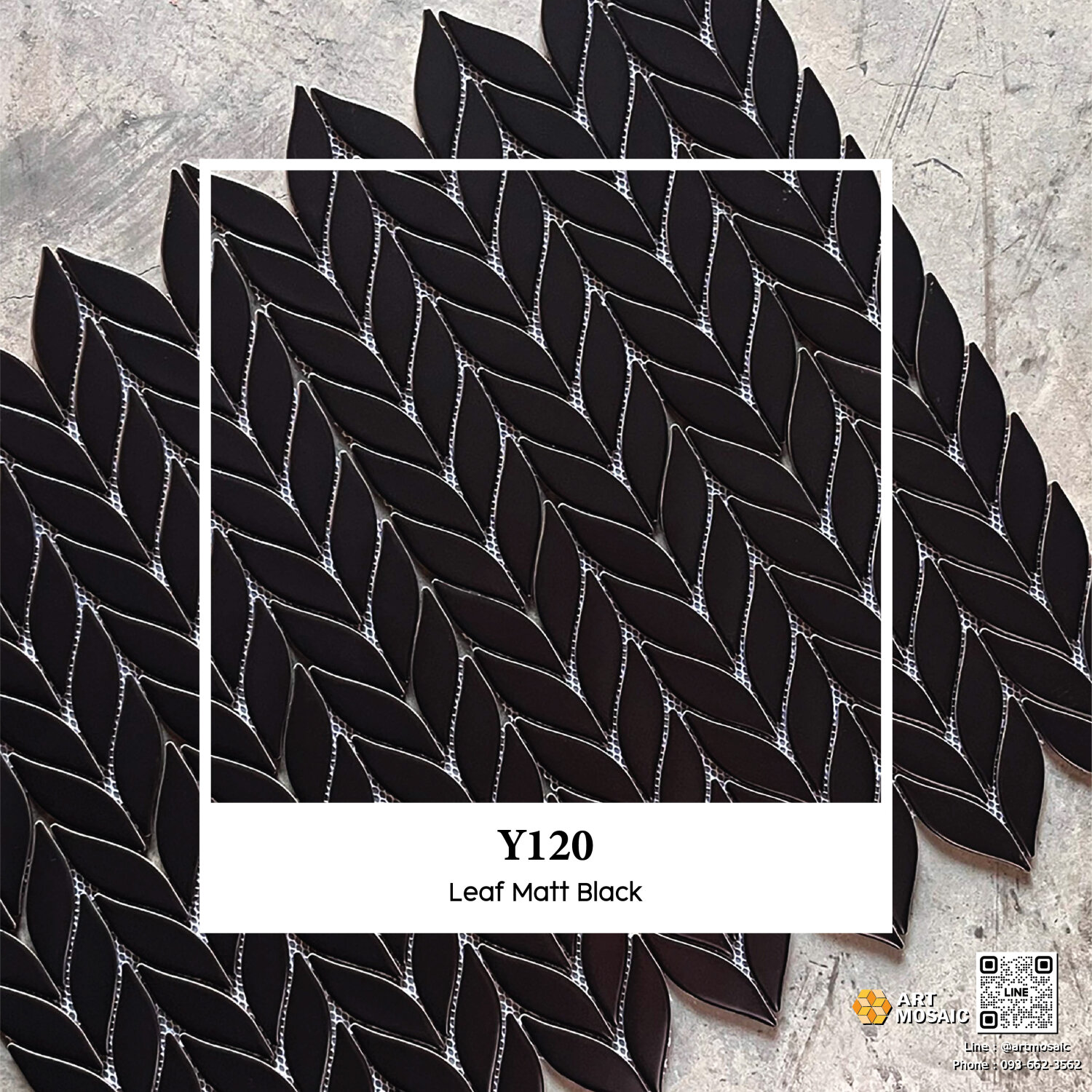 Y120 Porcelain Mosaic Tile รุ่น Leaf Matt Black เคลือบด้าน - ART MOSAIC ...