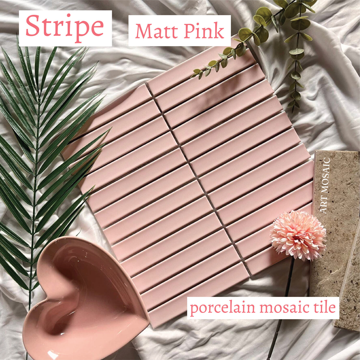 LNA1388 Porcelain Mosaic Tile รุ่น Stripe - Matt Pink เคลือบด้าน (Price ...