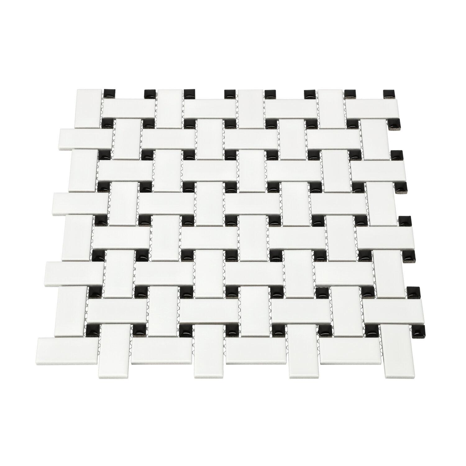 FG302- กระเบื้องพอร์ซเลนโมเสค รุ่น Basket Weave สี Matt White & Glossy ...