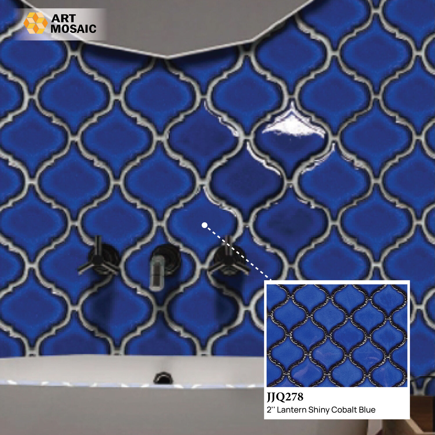 JJQ278 Porcelain Mosaic Tile รุ่น Lantern สี Glossy Cobalt Blue เคลือบ ...