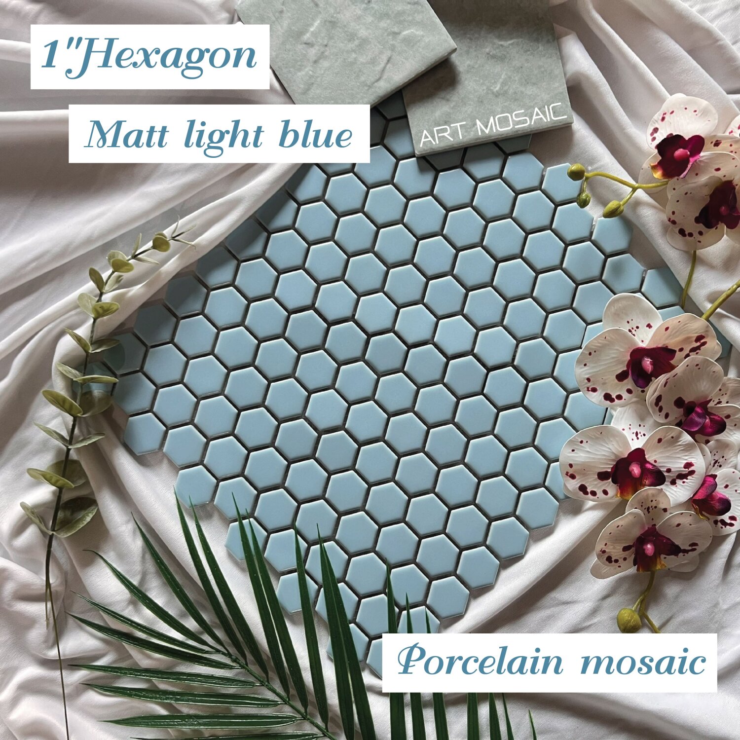 C1710 Porcelain Mosaic Tile รุ่น Mini Hexagon สี Matt Light Blue (Price ...