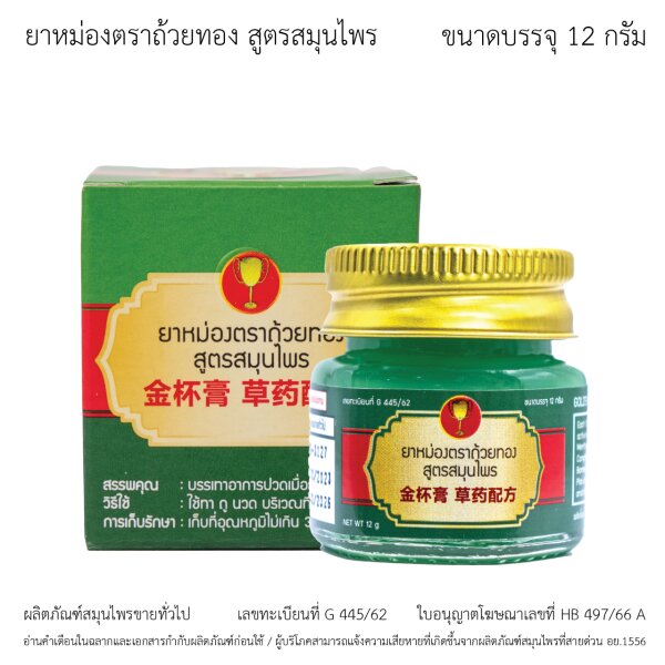 ยาหม่องตราถ้วยทอง สูตรไพล ขวด 50 กรัม (Golden Cup Balm Plai Formula 50 ...