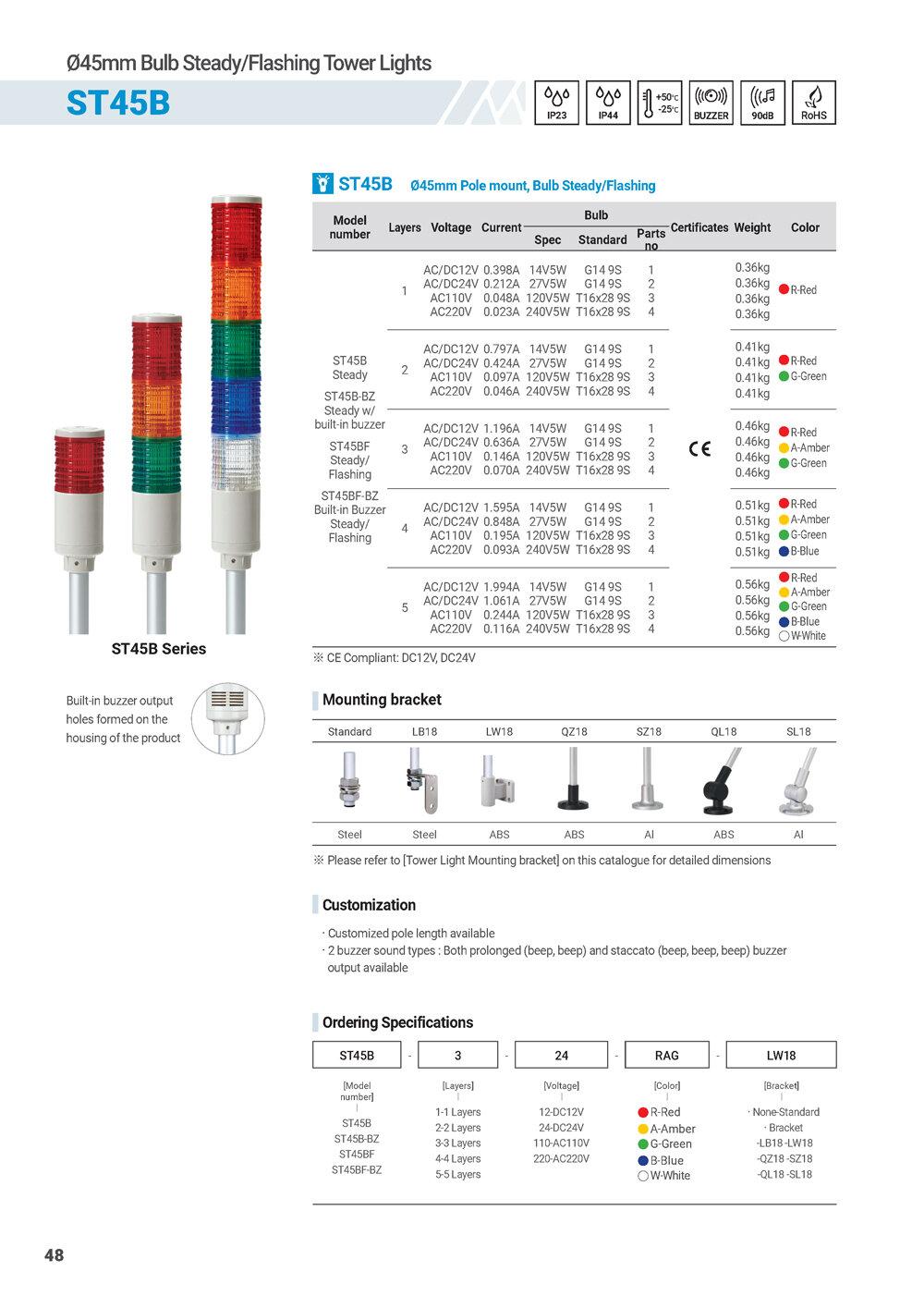 [ST45B] Ø45mm Pole Mount Type Bulb Steady Tower Lights - Qlight Thailand