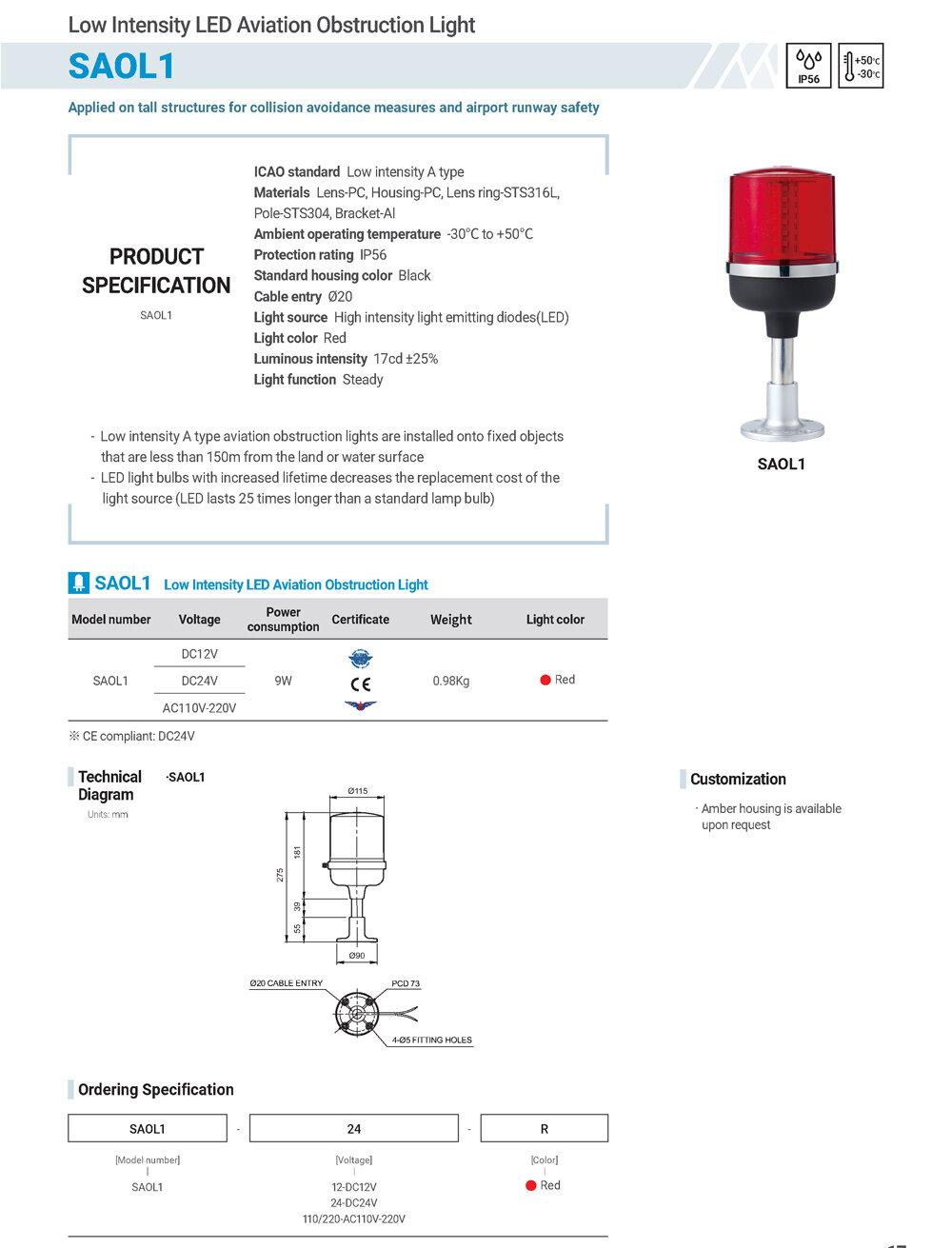 [SAOL1] Ø115mm Low Intensity LED Aviation Obstruction Light - Qlight ...