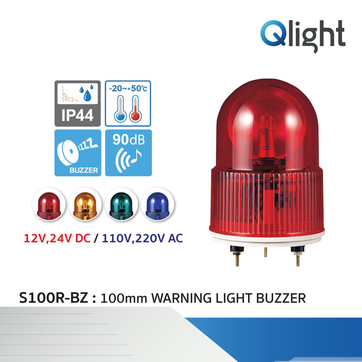 [S100R-BZ] Ø100mm Bulb Revolving Warning Light with Buzzer - Qlight ...