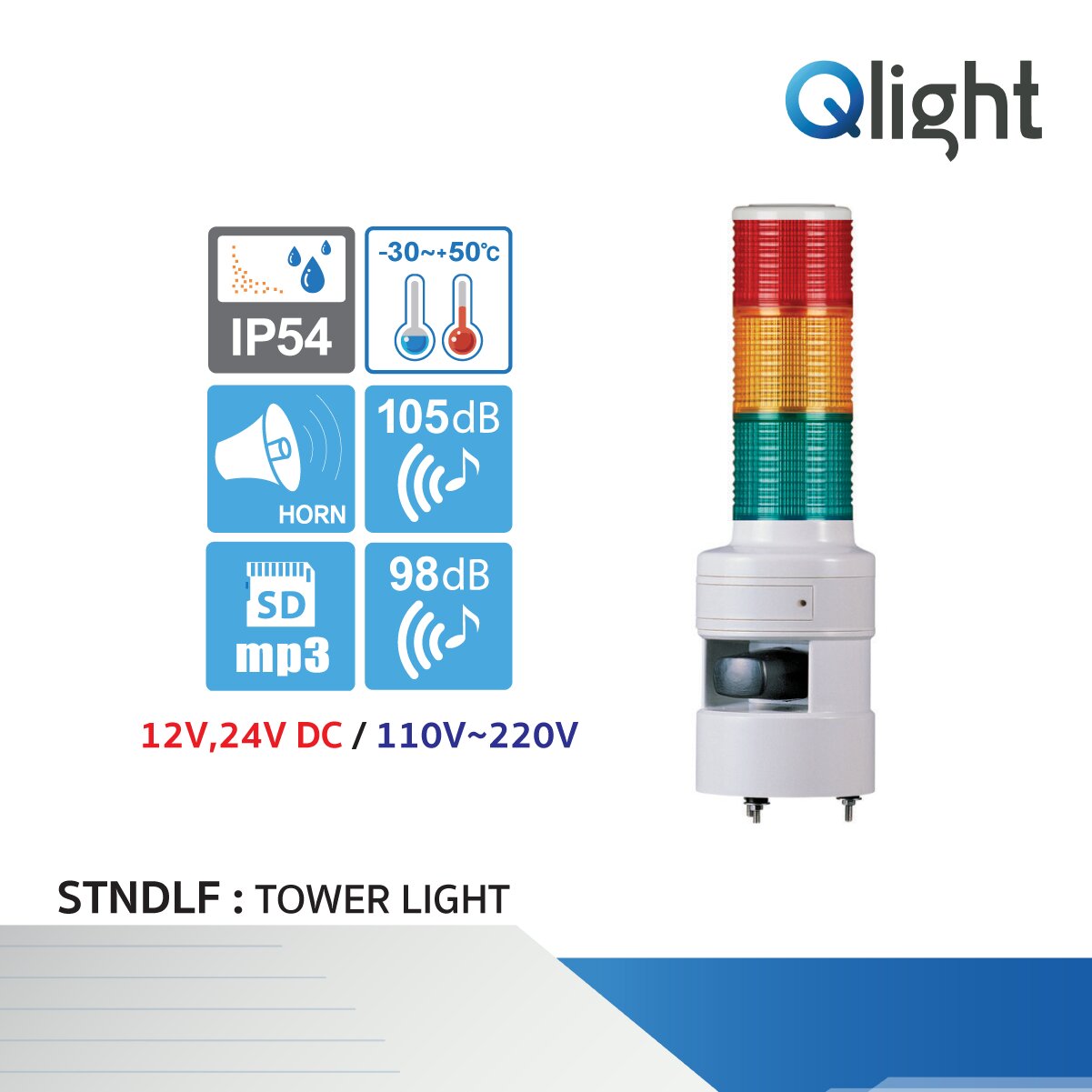 [STNDLF] Ø80mm LED Steady/Flashing Tower Light & Electric Horn - Qlight ...