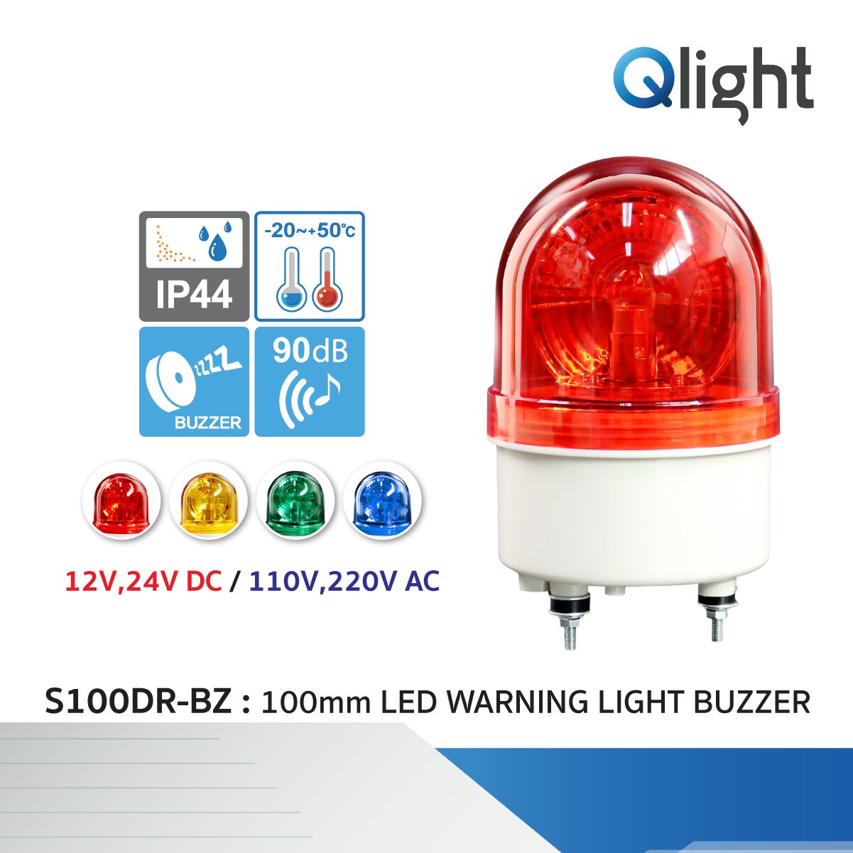 [S100DR-BZ] Ø100mm LED Revolving Warning Light with Buzzer - Qlight ...