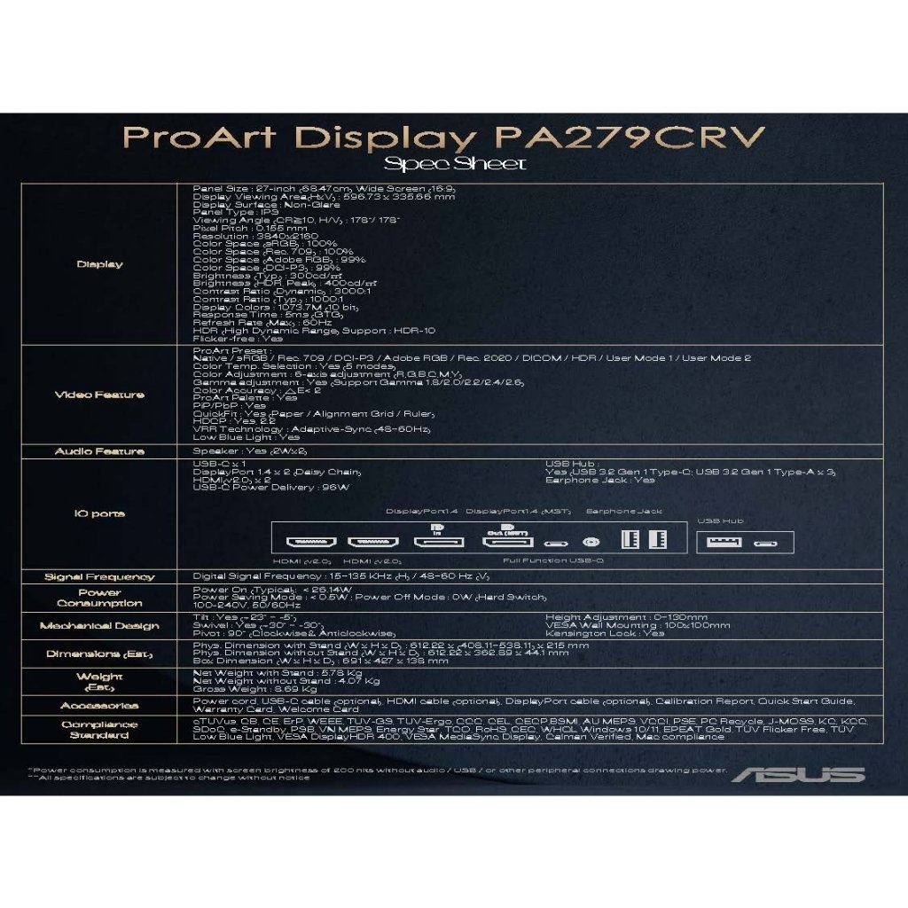 ASUS ProArt Display PA279CRV 4K 27'' IPS (4K UHD, DP, HDMI, SPK) 75Hz ...