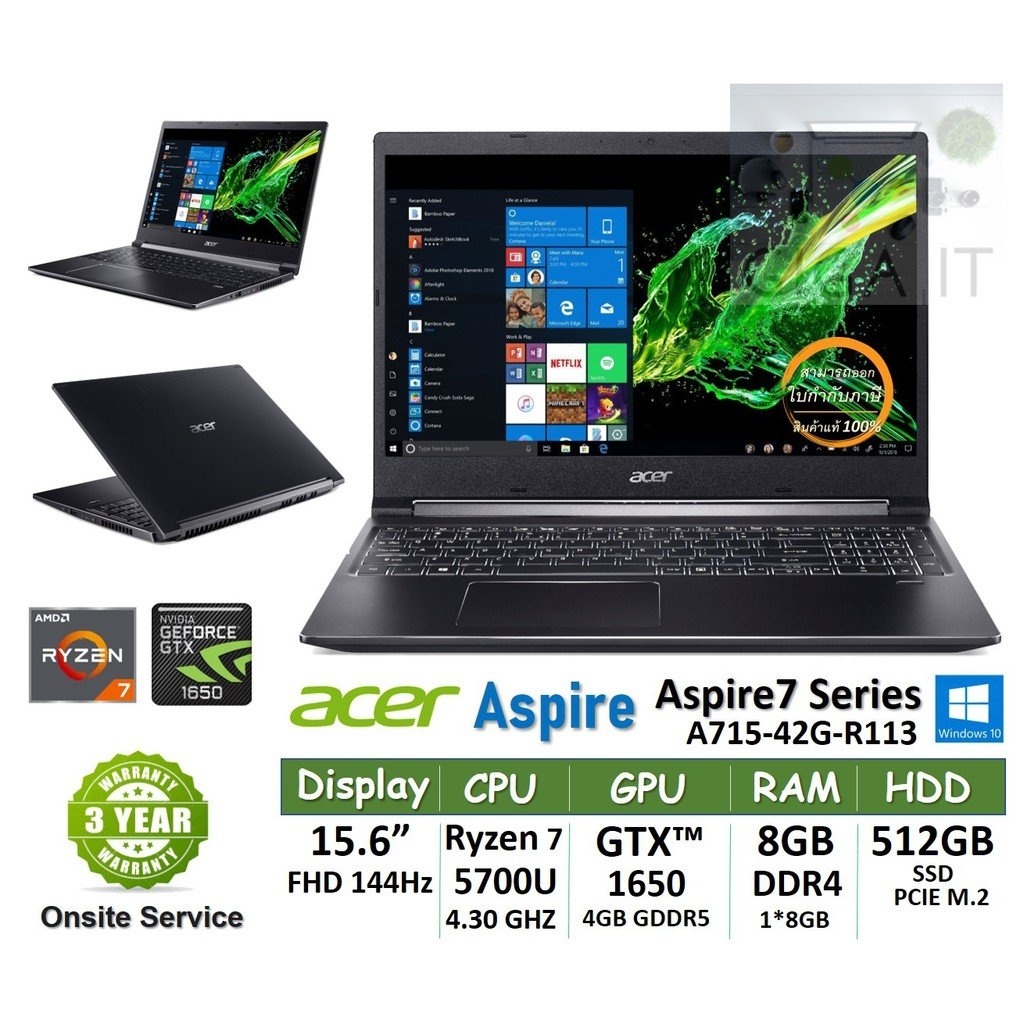 Acer NB Aspire A715-42G-R113 (Charcoal Black) (15.6", R7-5700U, 8G, GTX ...