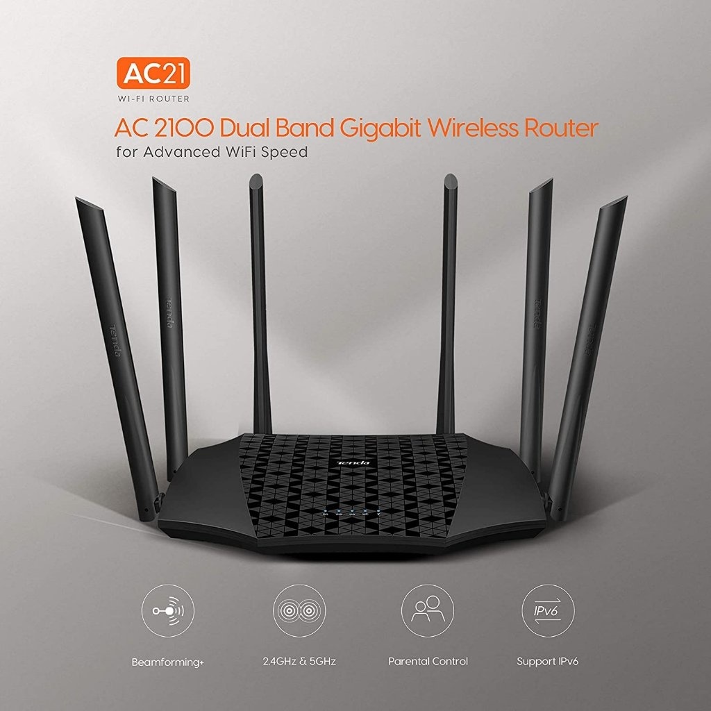 Tenda AC21 AC2100 Dual-Band Gigabit Wifi Router, 6 x 6dBi - 2.4GHz, 5.0GHz ประกันศูนย์ 5 ปี ...