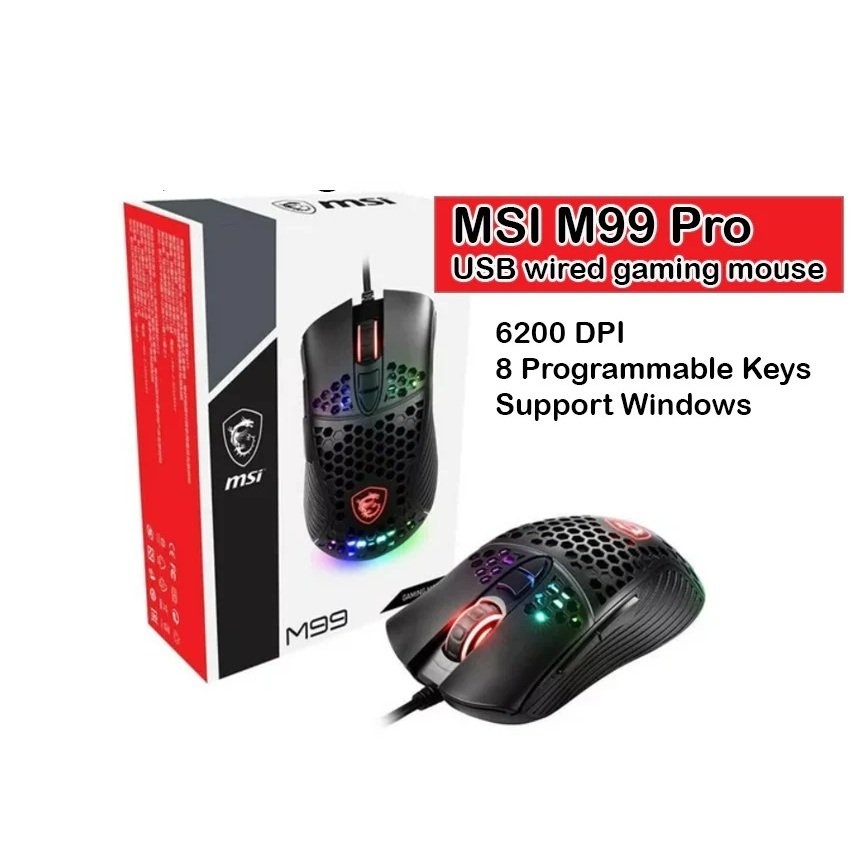 MSI M99 Pro Gaming Mouse (Wired Cable, LED, Max 6200 DPI, 1.8m.) ประกัน ...