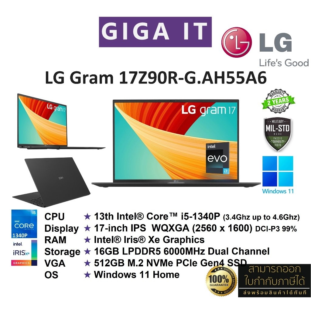 LG Gram 17Z90R-G.AH55A6 17” Ultra-Lightweight and Slim Laptop / Intel Core i5-1340P /16GB ...