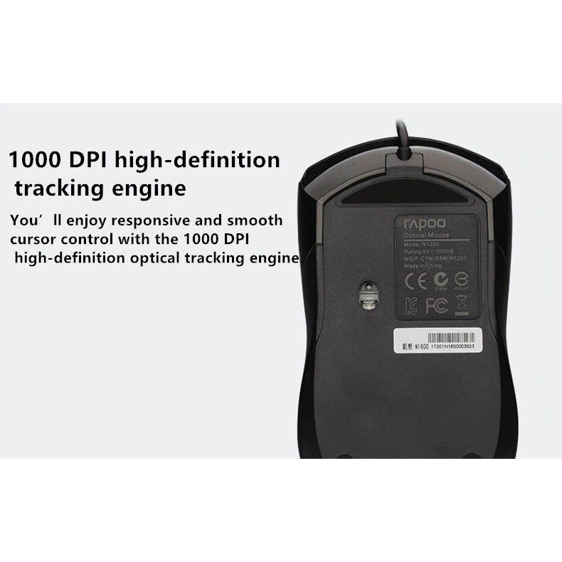 Rapoo N1200 USB Cable Optical Mouse (Black) ประกันศูนย์ฯ 2 ปี - GIGA IT ...