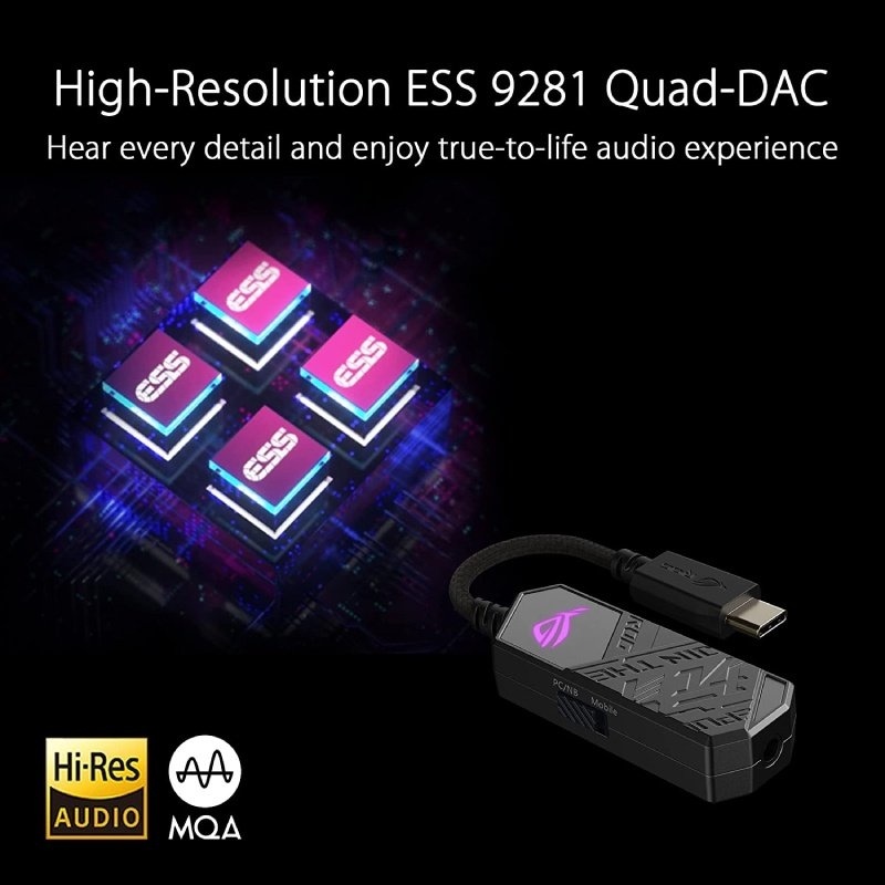 ASUS Sound Card ROG Clavis USB-C to 3.5 mm DAC (Lighting Aura RGB, USB ...