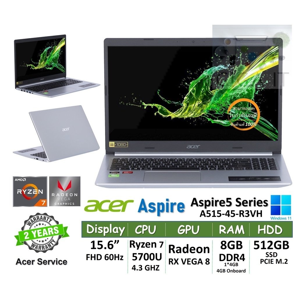 Acer NB Aspire A515-45-R3VH_Pure Silver (15.6", Ryzen 7 5700U, 8G ...