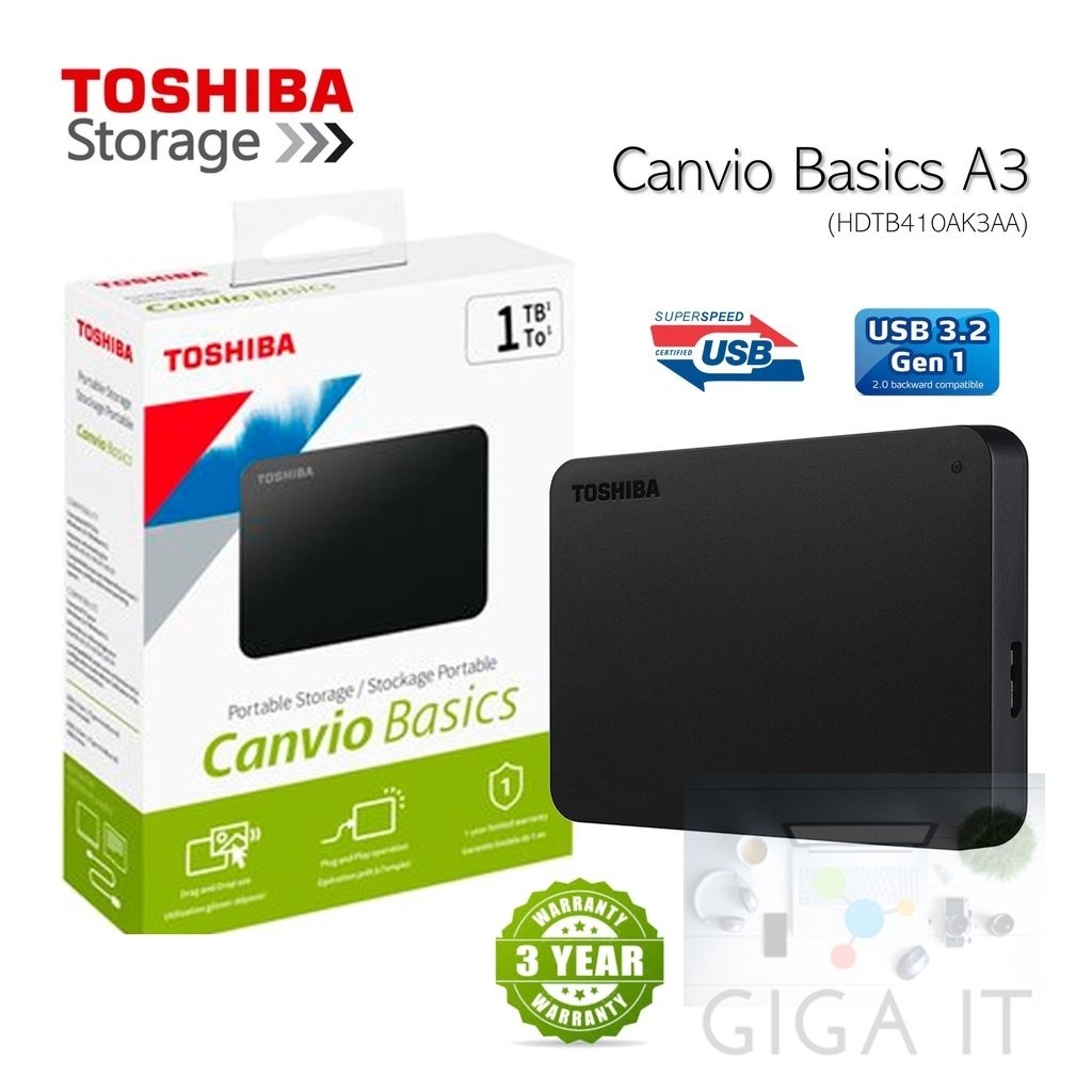 Toshiba ฮาร์ดไดรฟ์ภายนอก 1TB รุ่น Canvio Basics A3 External HDD (USB 3.2 Gen1) ประกันศูนย์ไทย 3 ...