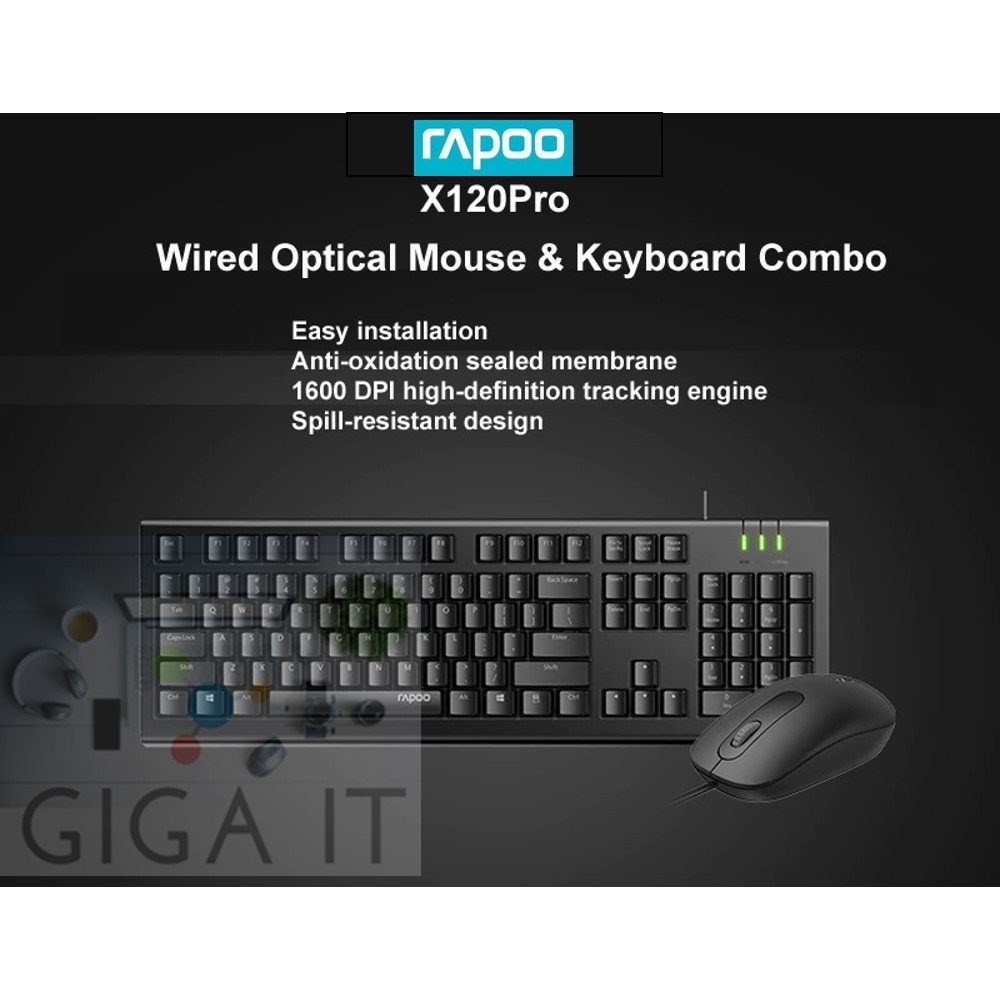 Rapoo X120Pro Keyboard & Mouse Wired USB Cable ประกัน 2 ปี - GIGA IT SHOP
