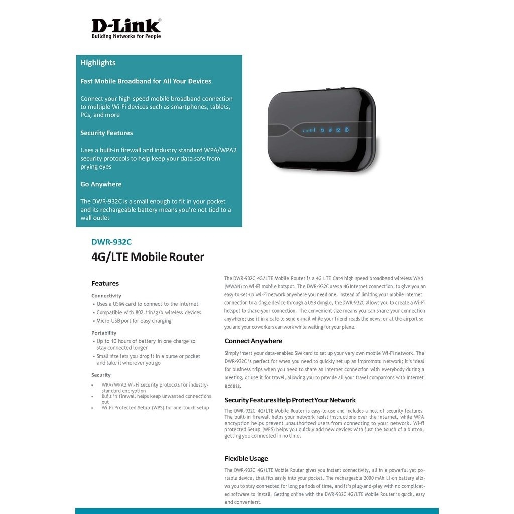 D-Link DWR-932C Pocket WiFi N300 รองรับ 4G ทุกเครือข่าย ใส่ซิมแล้วใช้งานได้ทันที ไม่ต้องตั้งค่า ...
