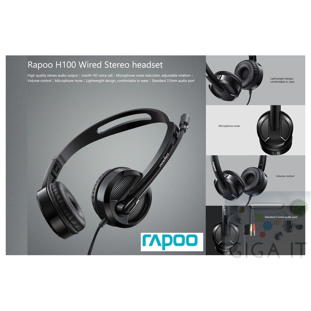 Rapoo H100 Headset (Wired Stereo Headset 3.5 mm., Black) ประกันศูนย์ ...