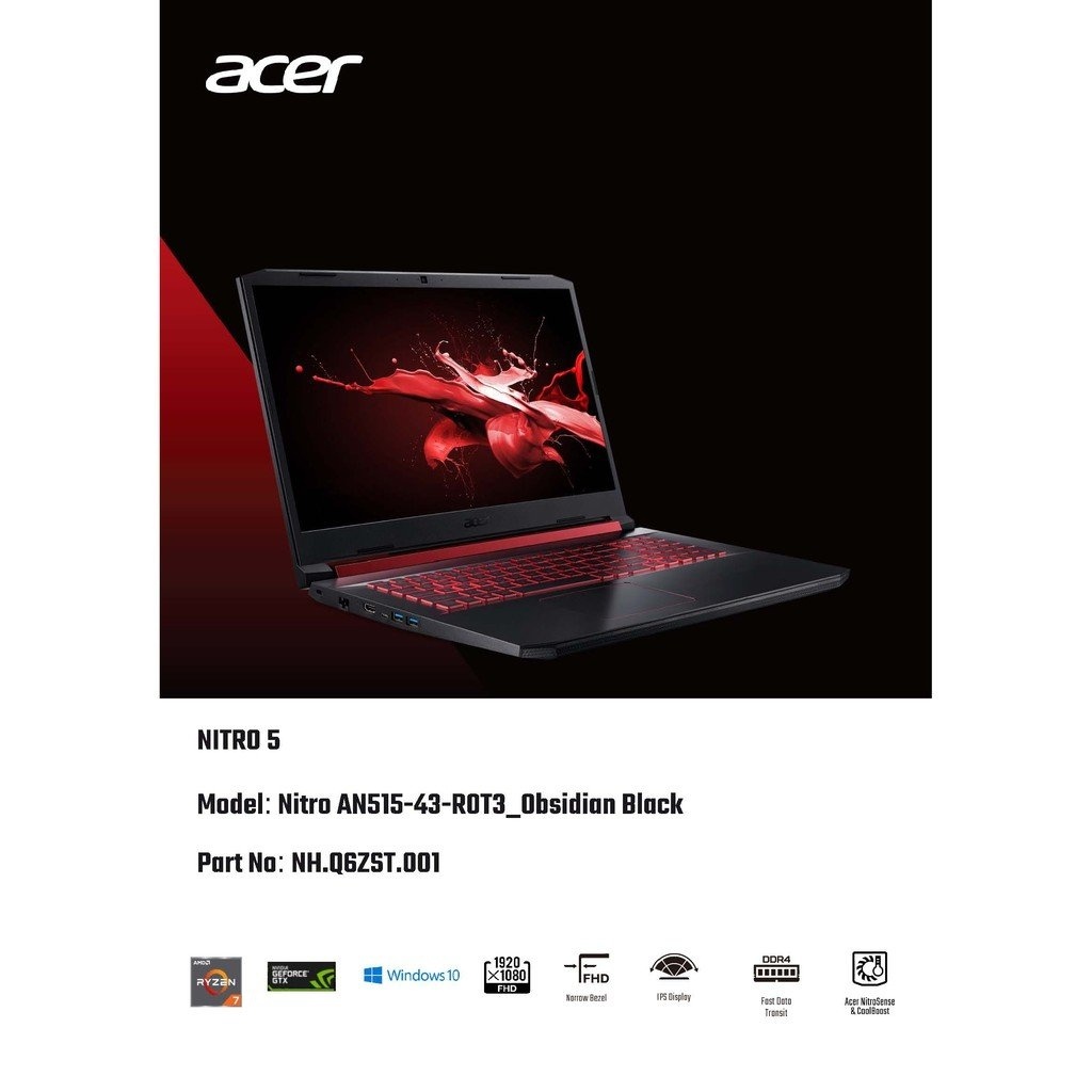 Acer Notebook Nitro AN515-43-R0T3 (R7-3750H, 8G, GTX 1650 4GD5, Win10 ...