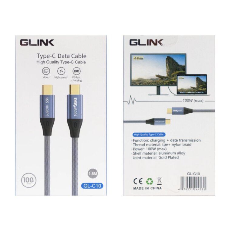 CABLE (สายเคเบิล) GLINK GL-C10 - TYPE-C TO TYPE-C 100W (1.8M) BY COMCOM ...