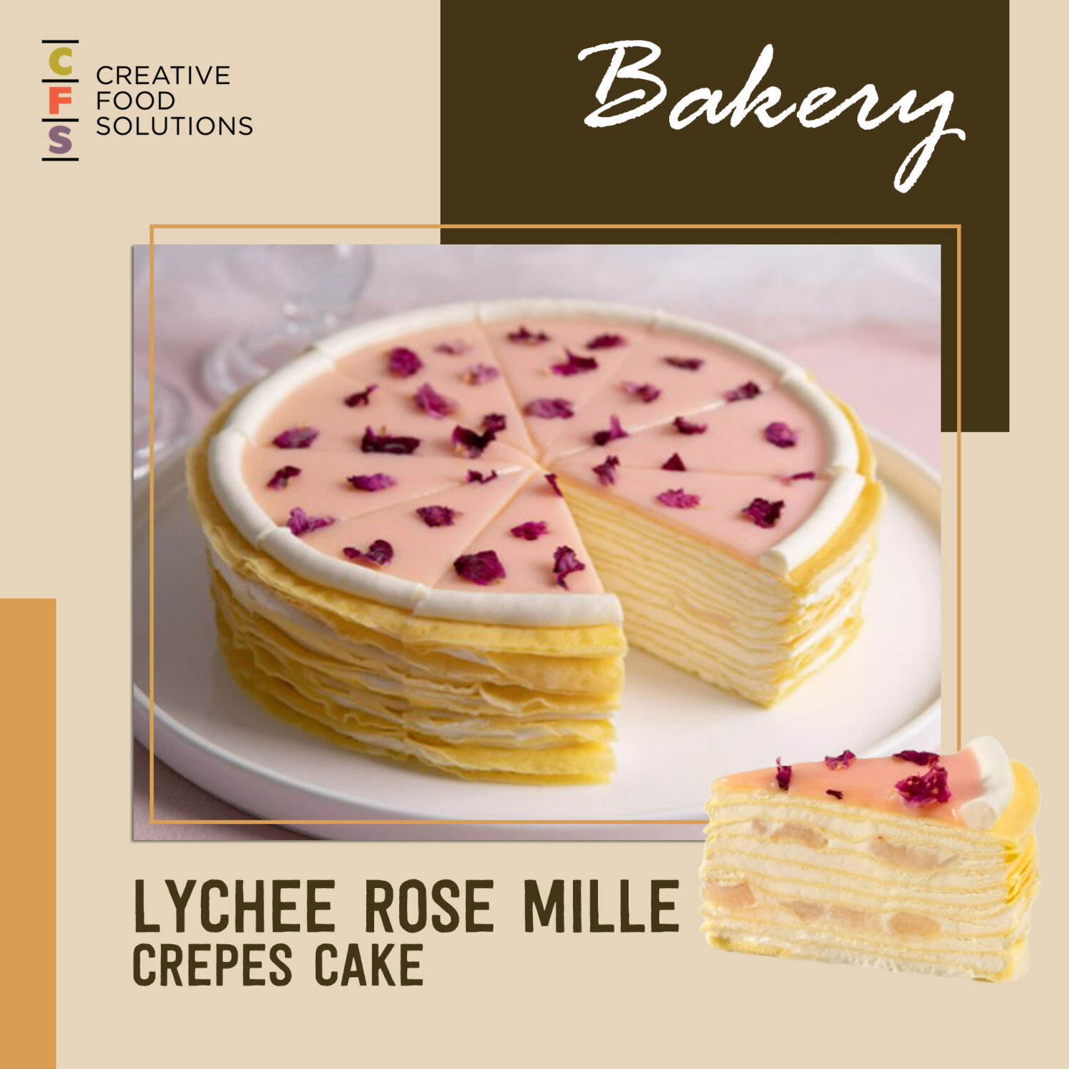 LYCHEE ROSE MILLE CREPES CAKE - CREATIVE FOOD SOLUTIONS