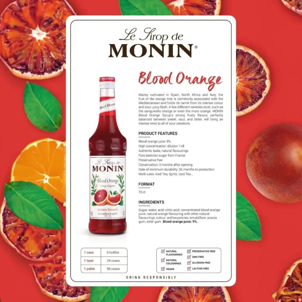 MONIN Blood Orange Syrup 700 ml. 6 bottle โมนิน บลัด ออเรนจ์ ไซรัป 6 ...